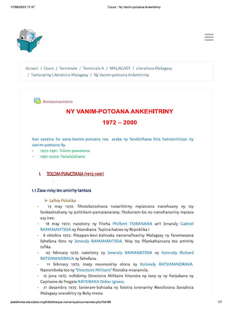 Ny Vanim-Potoana Ankehitriny | PDF
