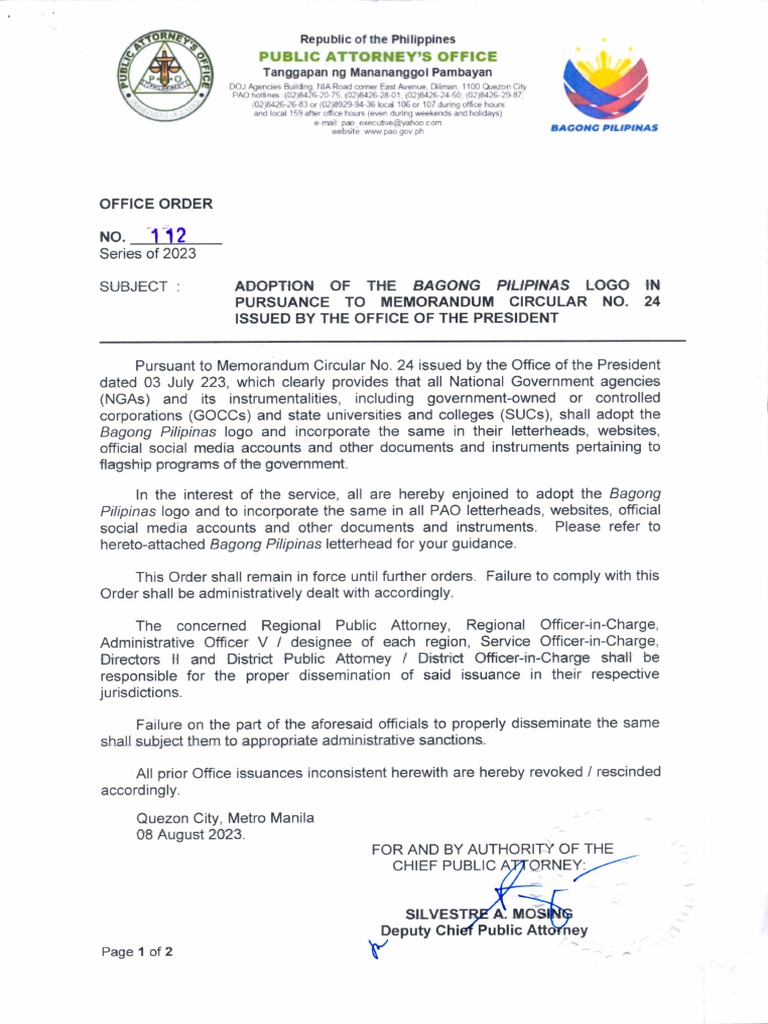 OFFICE ORDER NO. 112, S. 2023, dtd.08-AUG-2023 | PDF