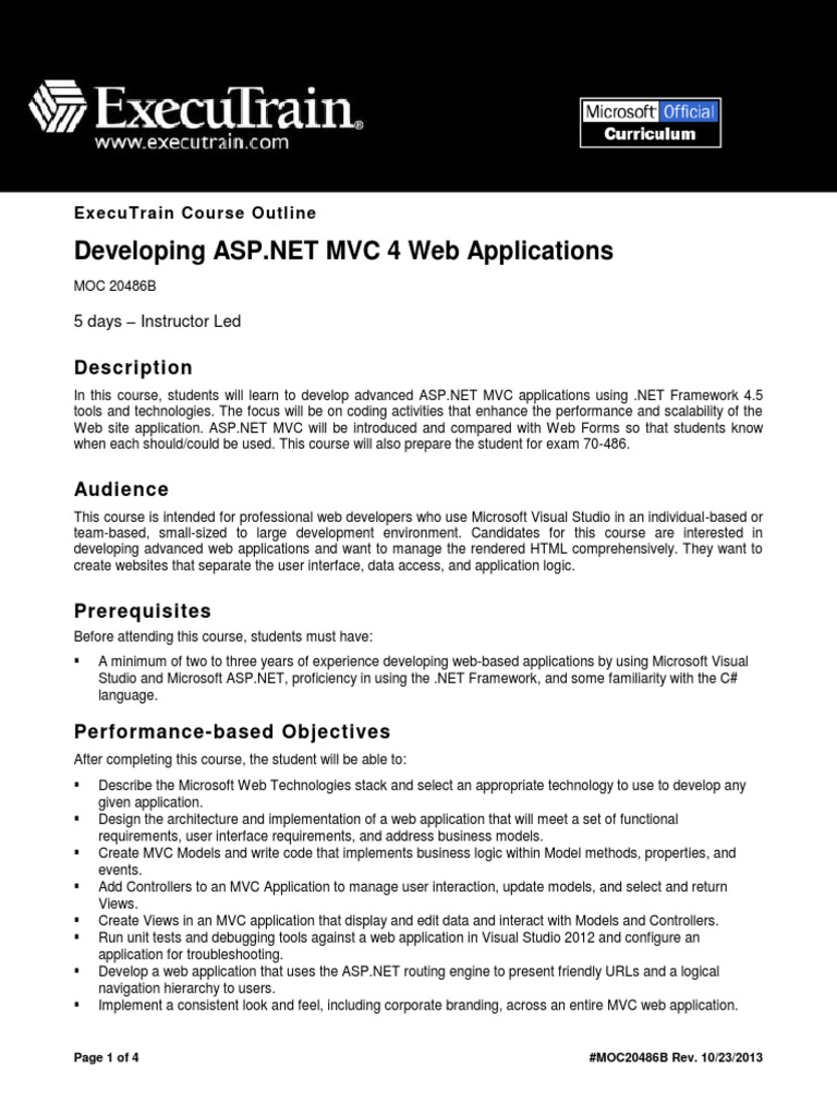Moc 20486b Developing Asp Net Mvc 4 Web Applications Pdf World
