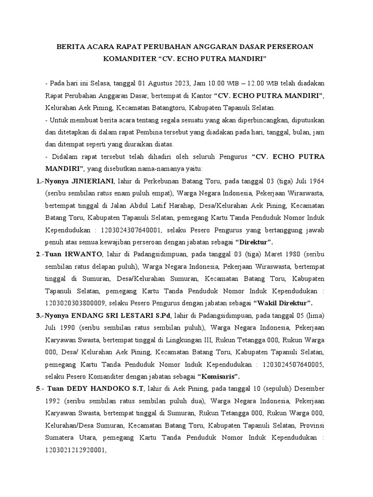 Berita Acara Rapat Perubahan Anggaran | PDF | Perjalanan