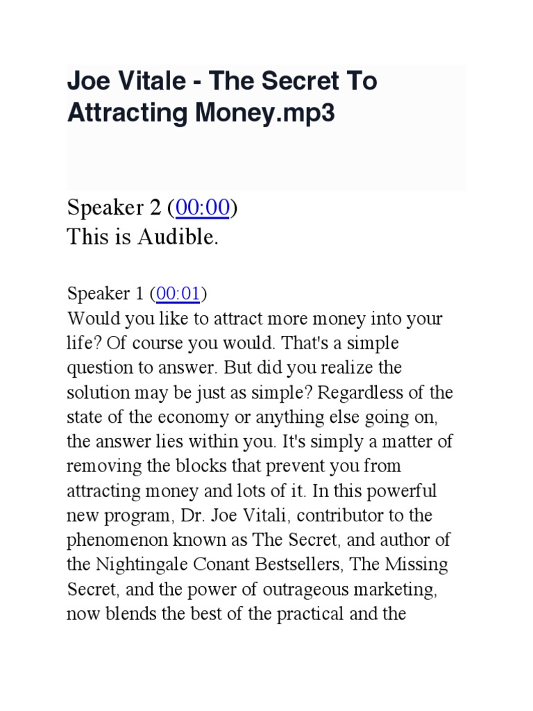 CD1 Texts - The Secret To Attracting Money | PDF | Thought ...