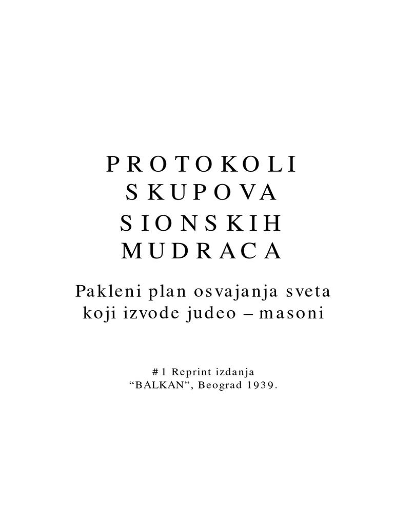 1939 Protokoli Skupova Sionskih Mudraca | PDF