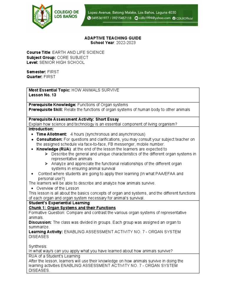 Adaptive Teaching Guide EALS Lesson 13 | PDF