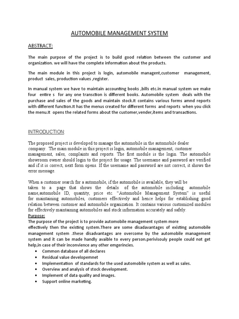 Automobile Management System | PDF | User (Computing) | Login