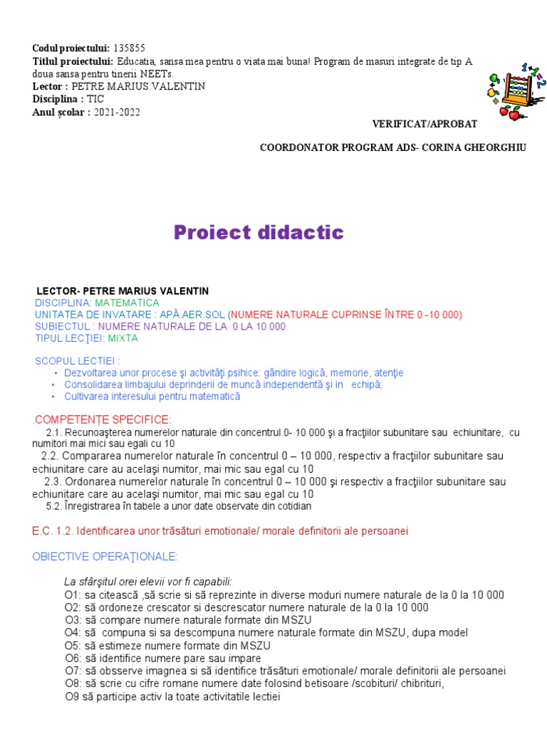 Proiect Lectie - Mate | PDF