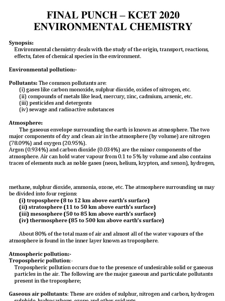 Environmental Chemistry: Pollution & Effects | PDF | Atmosphere Of ...