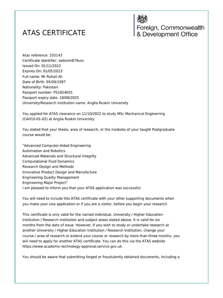 ATAS Certificate | PDF | Computers