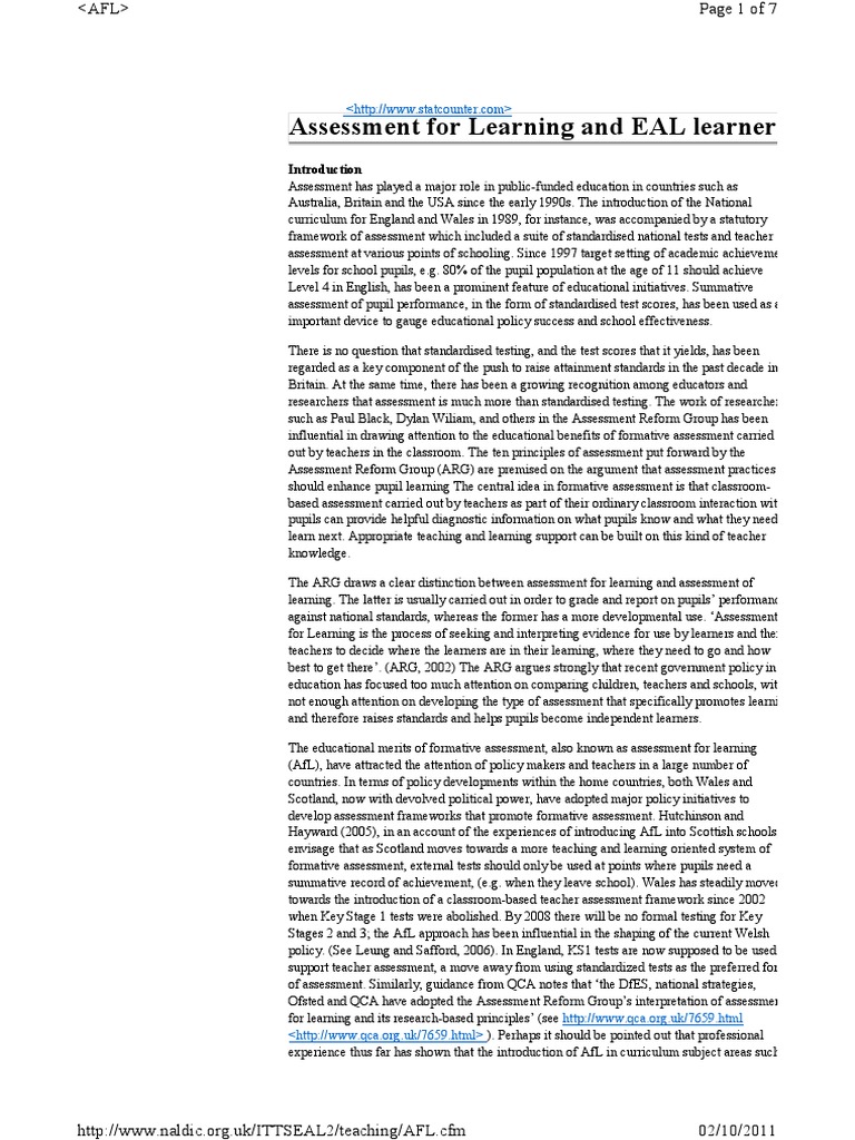 Assessment For Learning and EAL Learners | PDF | Educational Assessment ...