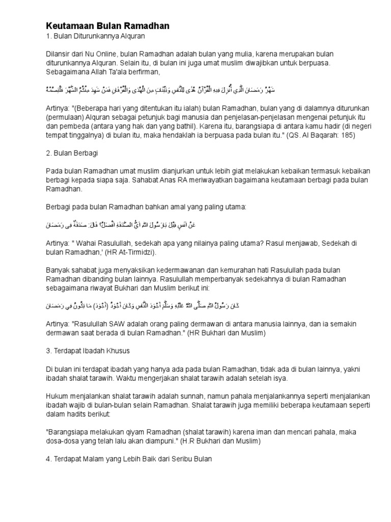 Keutamaan Bulan Ramadhan | PDF