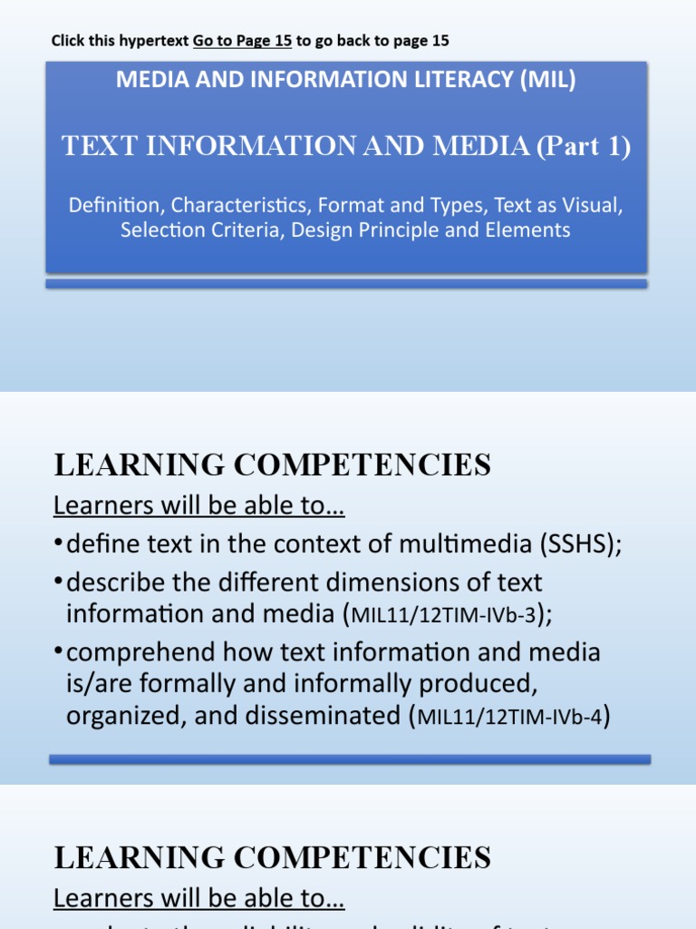 Media and Information Literacy MIL Text Information and Media Part 1 ...