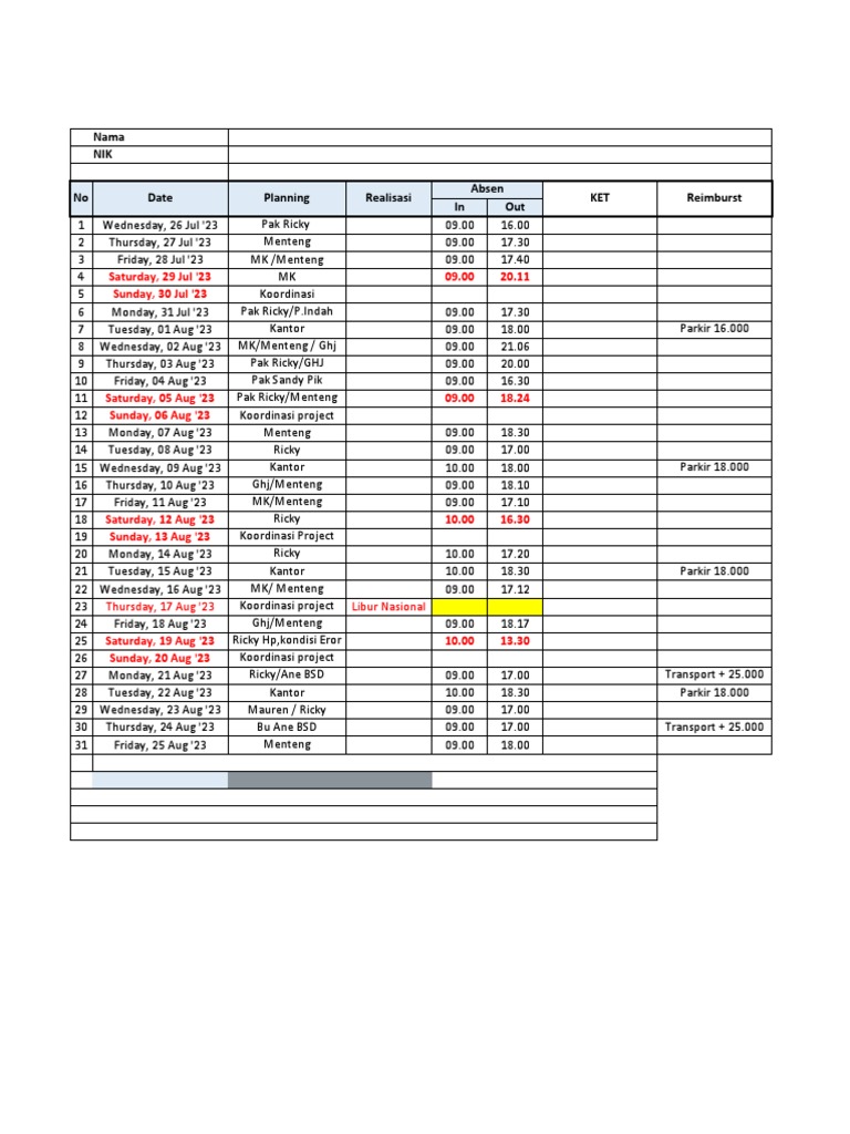 Attendance and Reimbursement Log | PDF