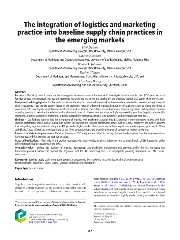 10 1108 - Jbim 01 2022 0002 | PDF | Marketing | Logistics