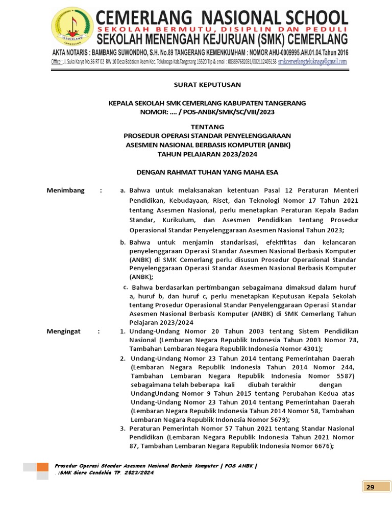 POS ANBK SMK Cemerlang 2023 | PDF