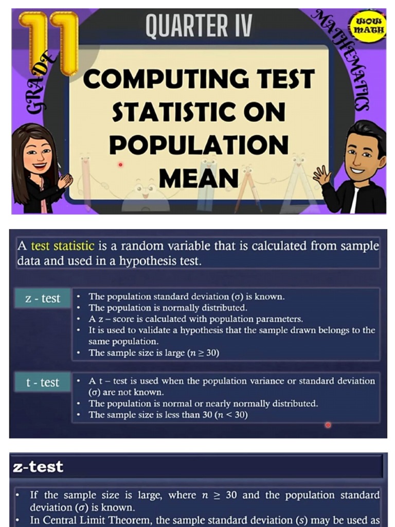 COMPUTING TEST STATISTIC ON POPULATION MEAN | PDF