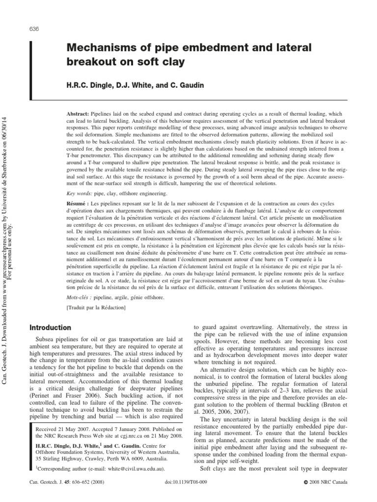 2008 - Dingle Et Al - Mechanisms of Pipe Embedment and Lateral Breakout ...
