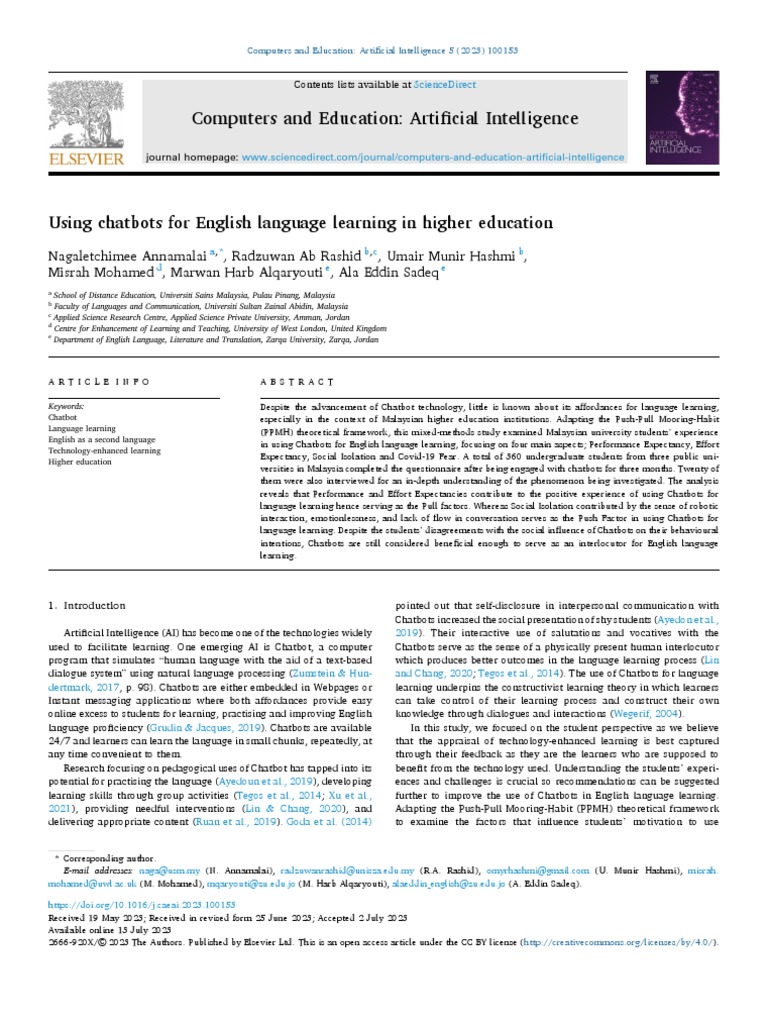 Chatbots in English Learning for Students | PDF | Qualitative Research ...