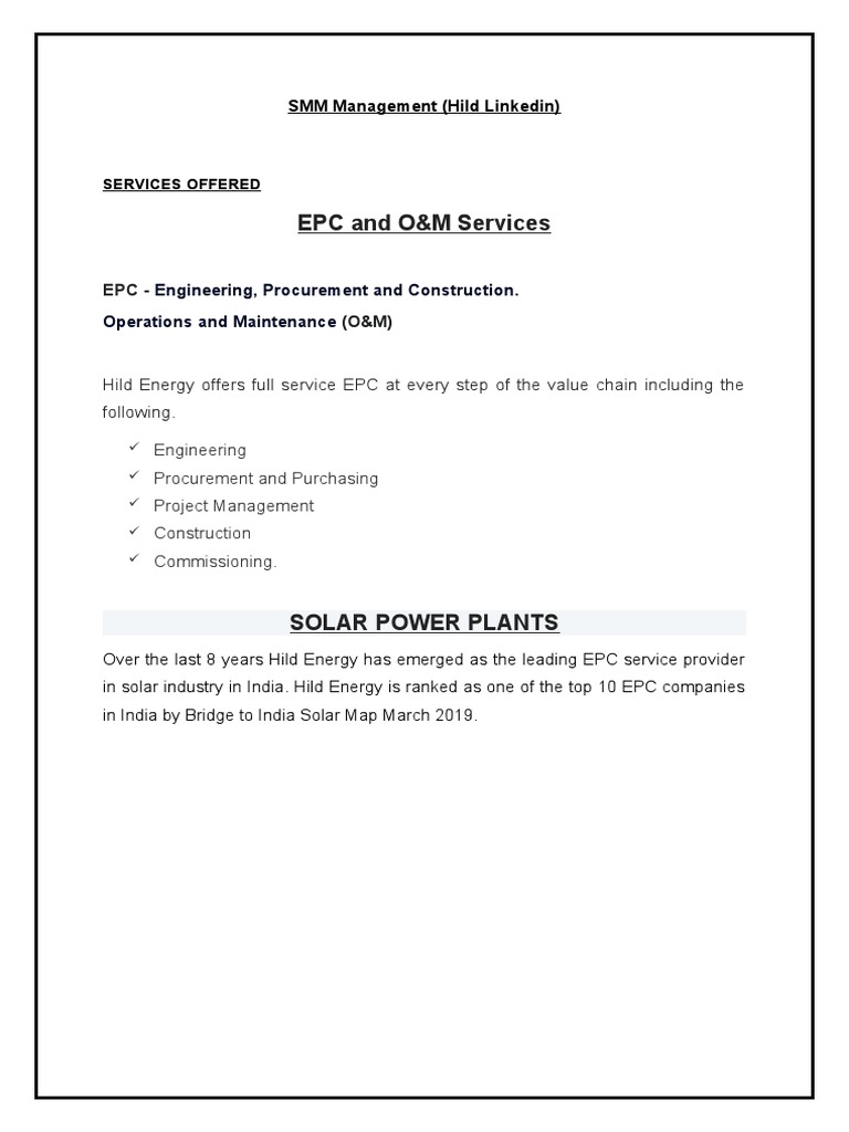 Hild Energy: Top EPC Services in Solar | PDF