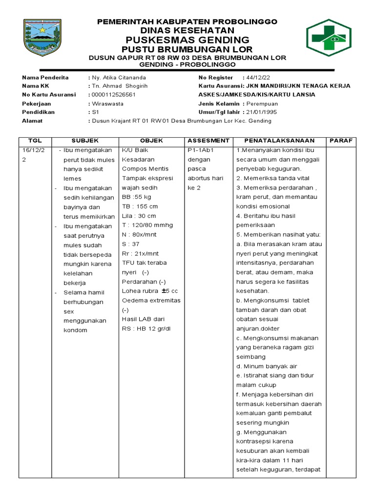 Soap Pasca Abortus | PDF