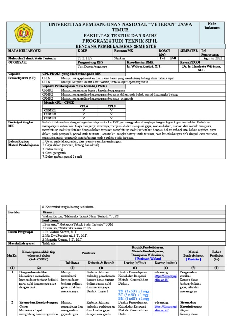 RPS Mekanika Teknik Statis Tertentu (TEMPLATE IBIS) | PDF