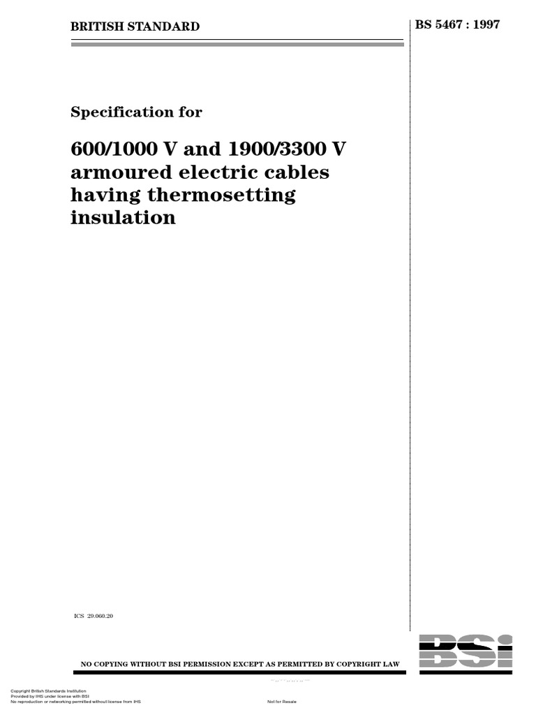 BS 5467-1997 Armoured Electric Cablles | PDF | Electrical Resistivity ...