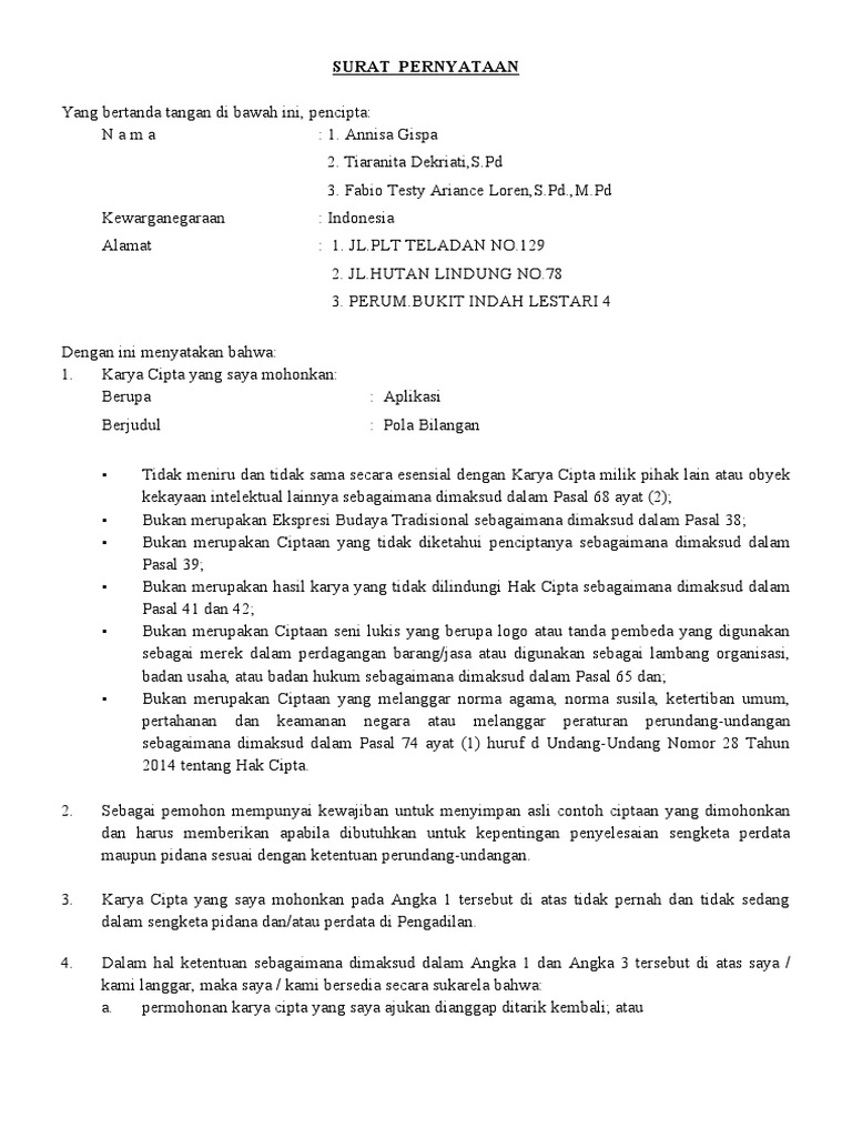 Lampiran 3a. Template Pernyataan Hak Cipta (Tandatangan Pencipta) | PDF