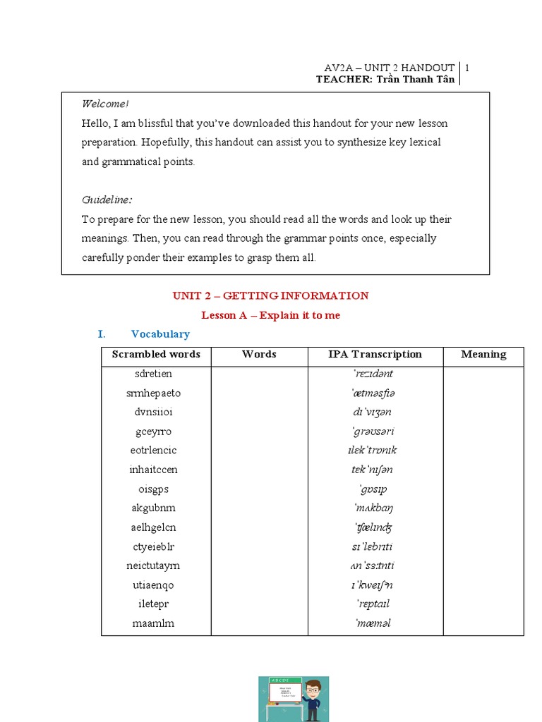 Handout - Unit 2 - Lesson A | Download Free PDF | Syntax | Grammar