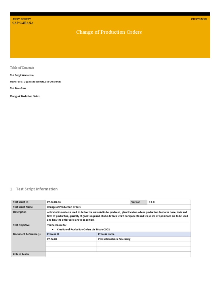 SAP S/4HANA Production Order Changes | PDF | Data | Information