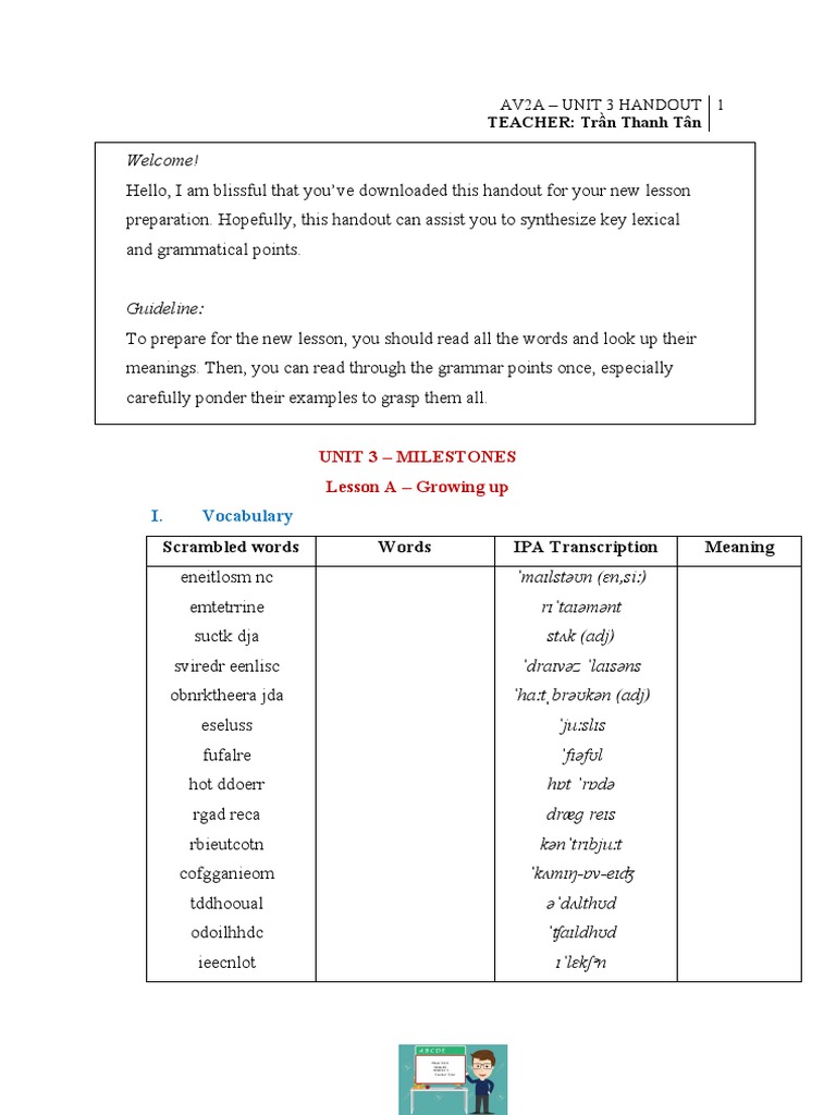 Handout - Unit 3 - Lesson A | PDF