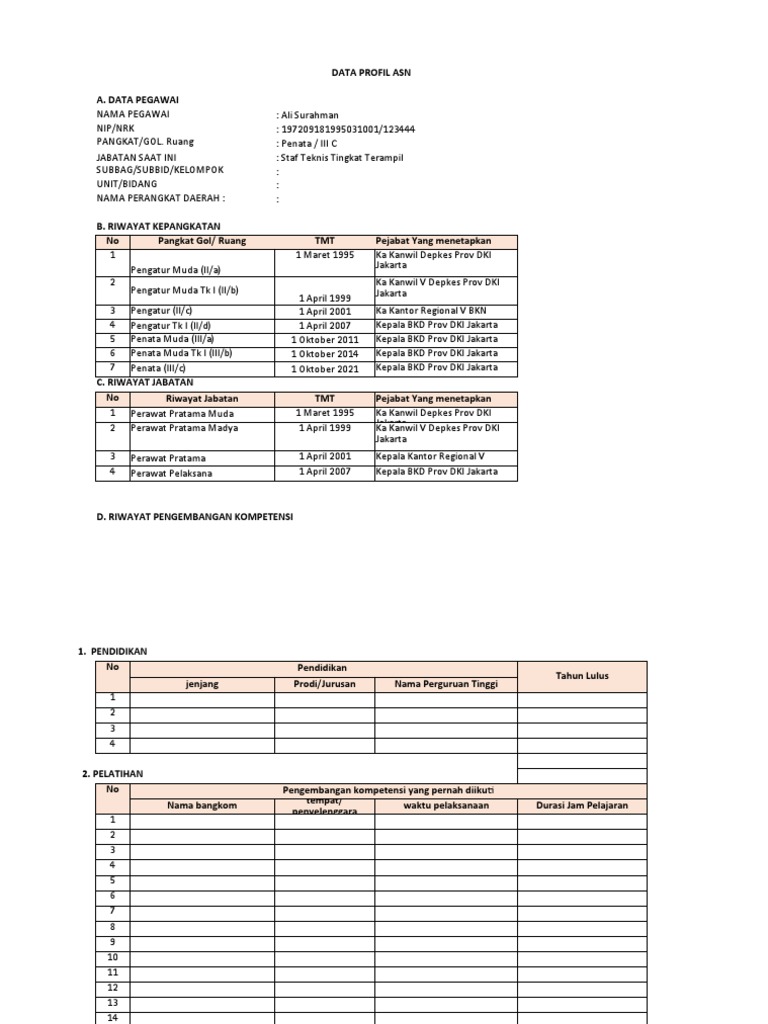 Formulir Profil Asn Dan Cara Pengisiannya | PDF