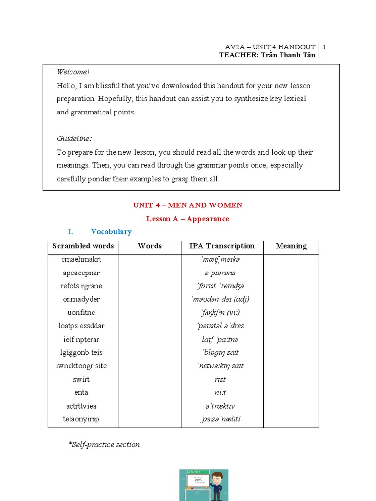 Handout - Unit 4 - Lesson A | PDF | Language Mechanics | Grammar