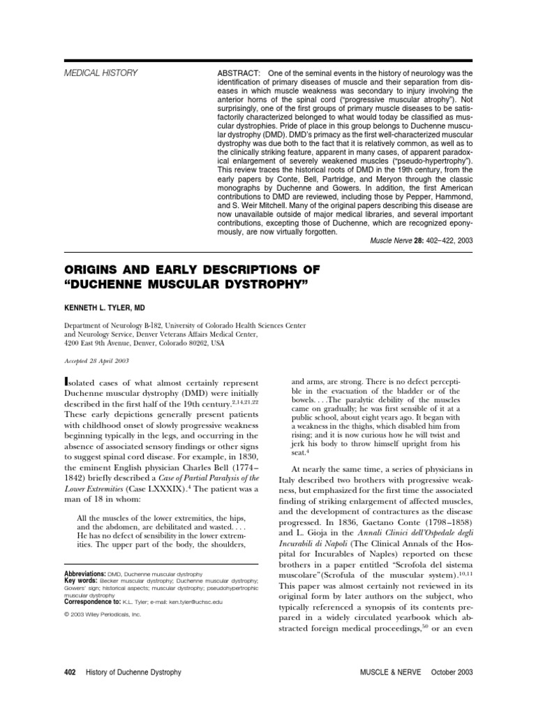 History of Duchenne Muscular Dystrophy | PDF | Muscular Dystrophy ...