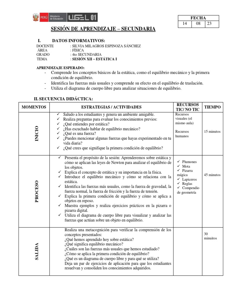Fisica - 4to Sec - Sesion-Sem12 - Estatica | PDF