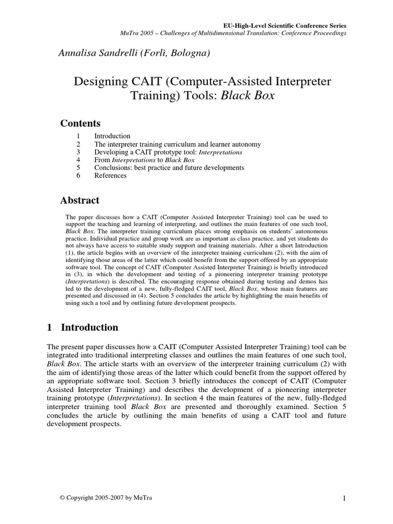 Designing CAIT (Computer-Assisted Interpreter Training) Tools-Black Box | Download Free PDF ...