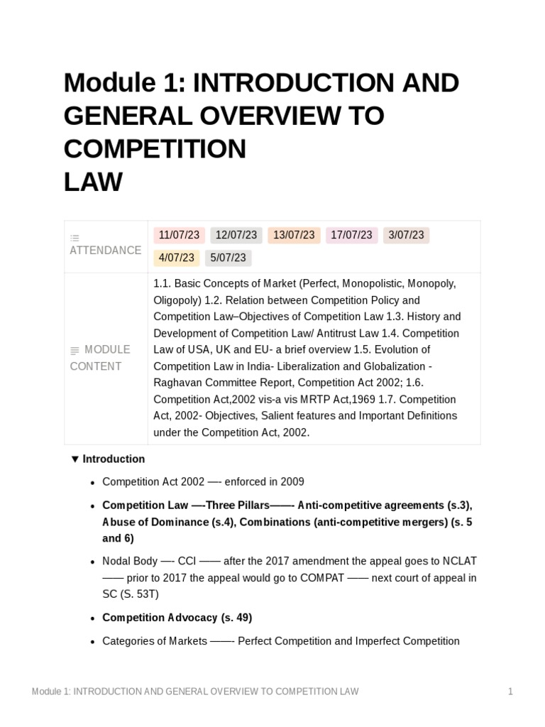 module 1 INTRODUCTION AND GENERAL OVERVIEW TO COMPETITION LAW | PDF ...