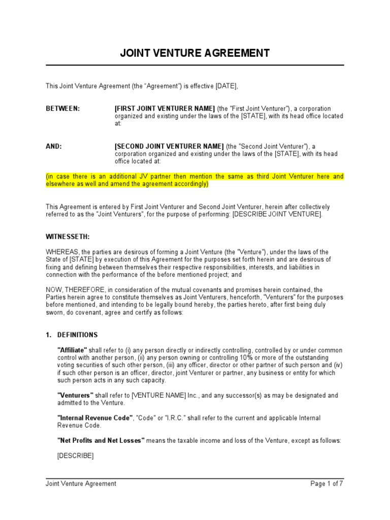 Joint Venture Agreement | PDF