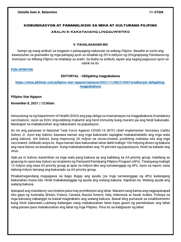 Modyul 9 - (Pahalagahan Mo) G11-STEM | PDF