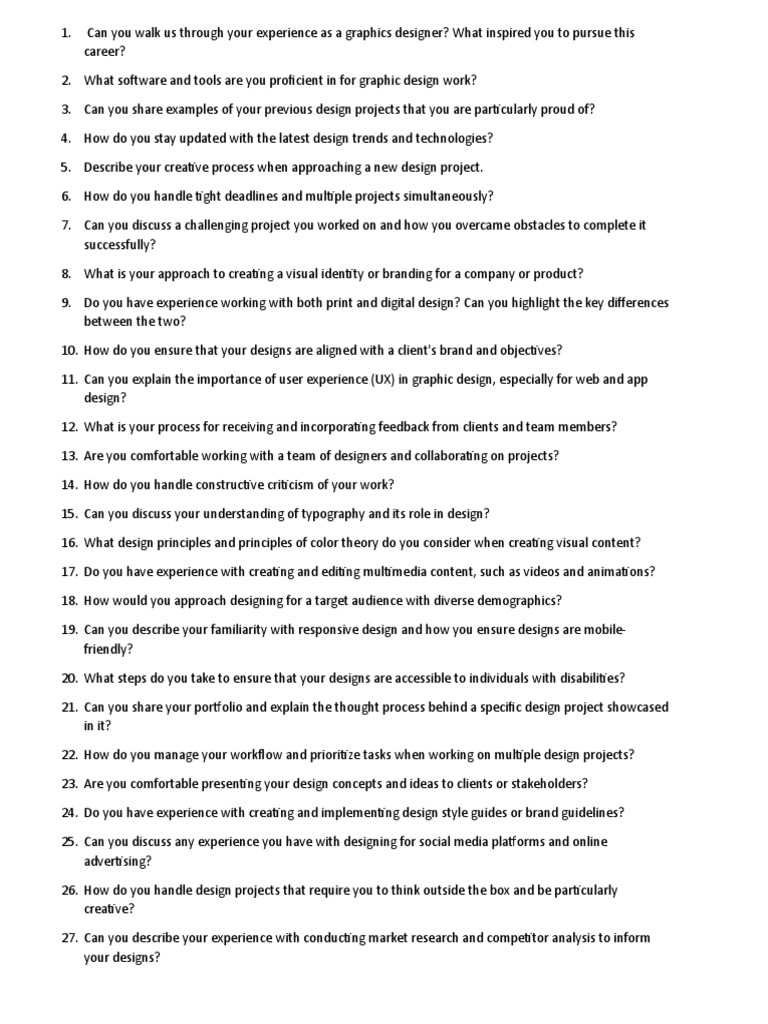 Graphics Designer Interview Question | PDF | Graphic Design | Human ...