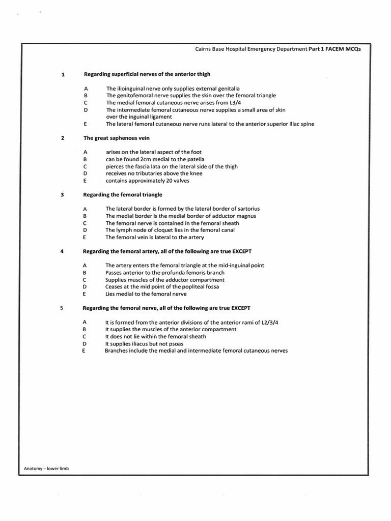 014 Anatomy MCQ ACEM Primary | PDF | Human Leg | Knee