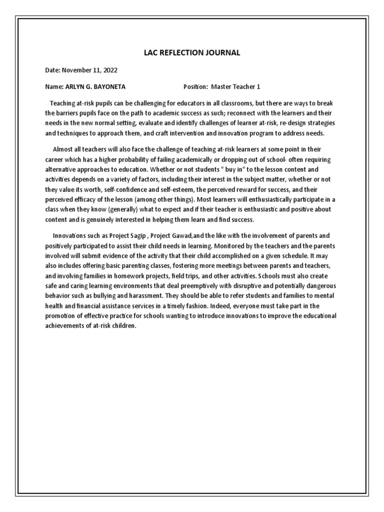 LAC REFLECTION Journ | PDF