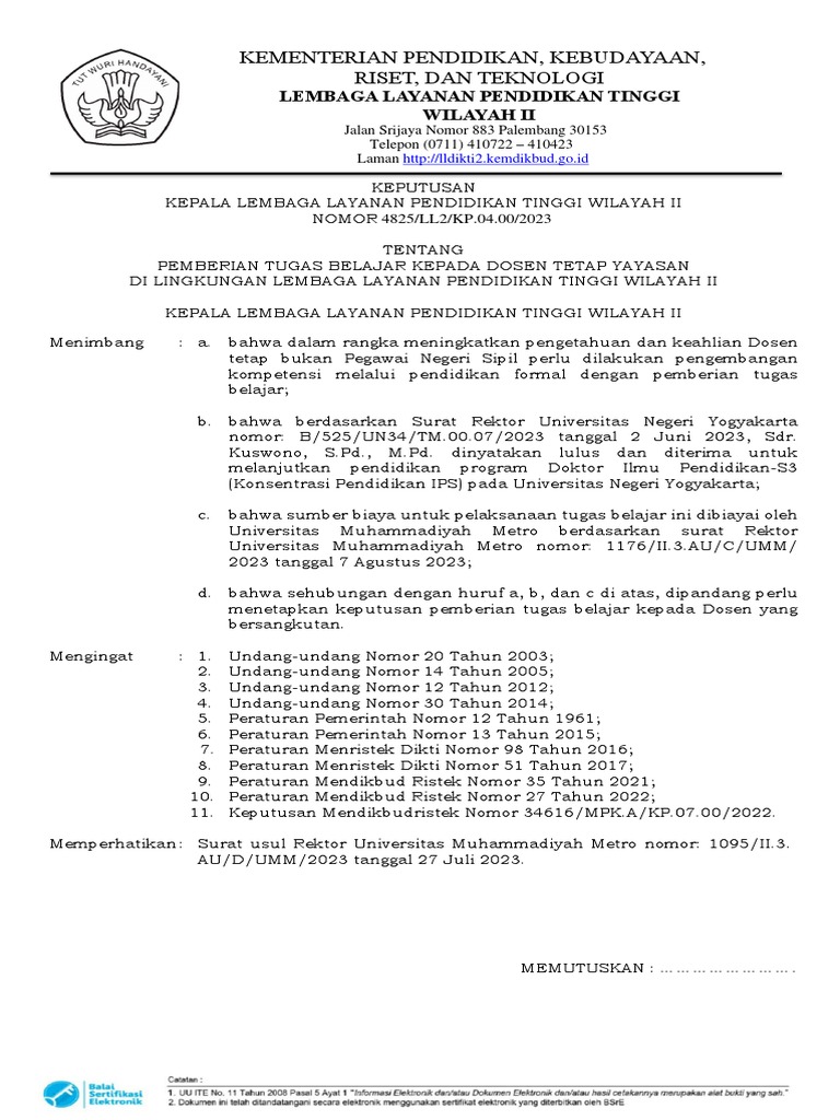 SK Tugas Belajar An. Kuswono | PDF