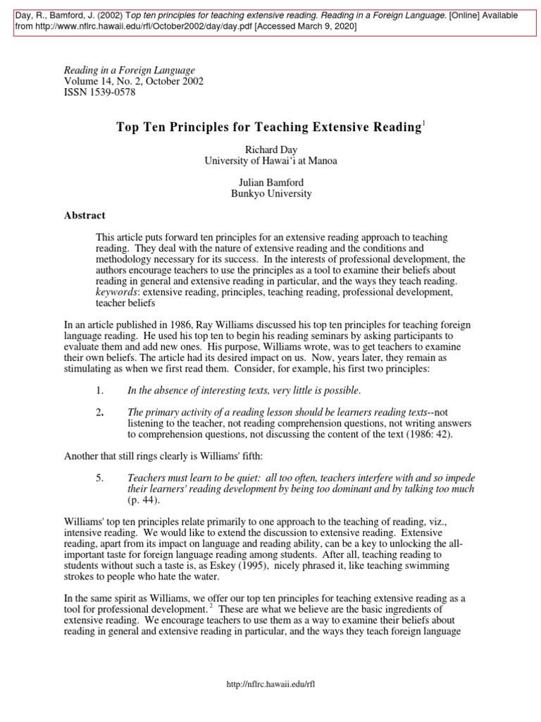 Day, R., Bamford, J. (2002) Top Ten Principles For Teaching Extensive ...