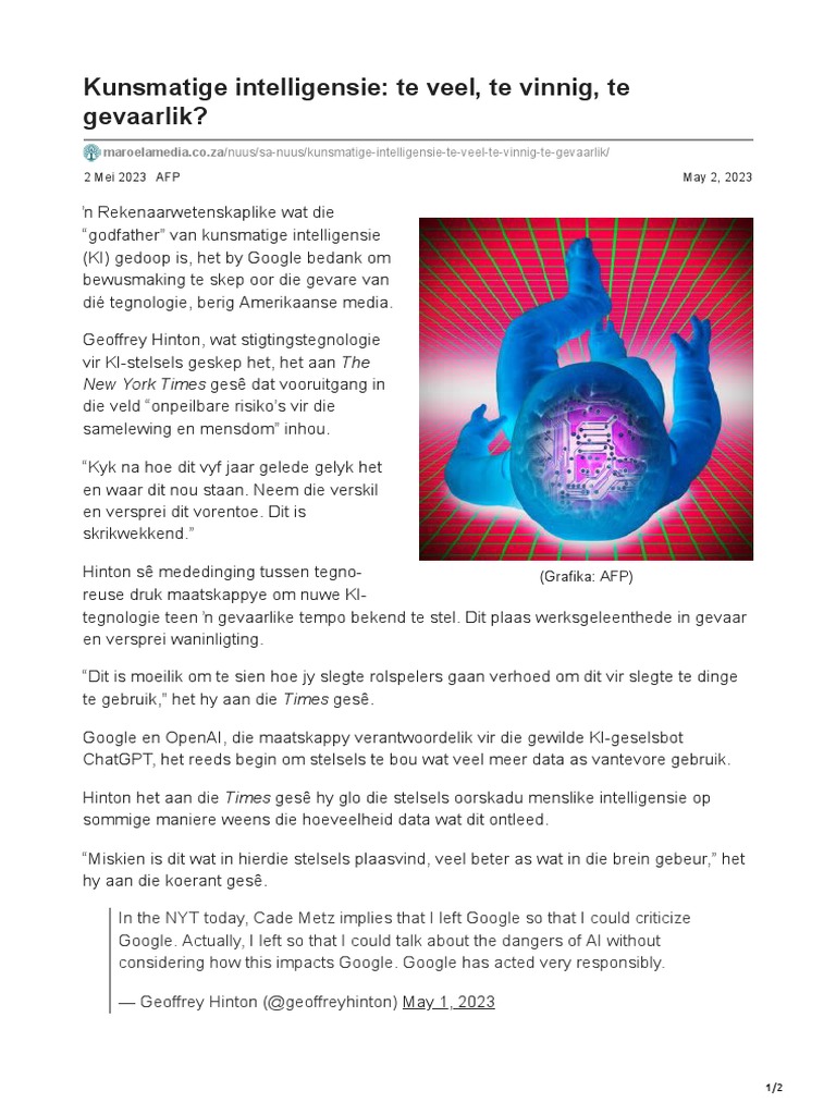 Maroelamedia - Co.za-Kunsmatige Intelligensie Te Veel Te Vinnig Te ...