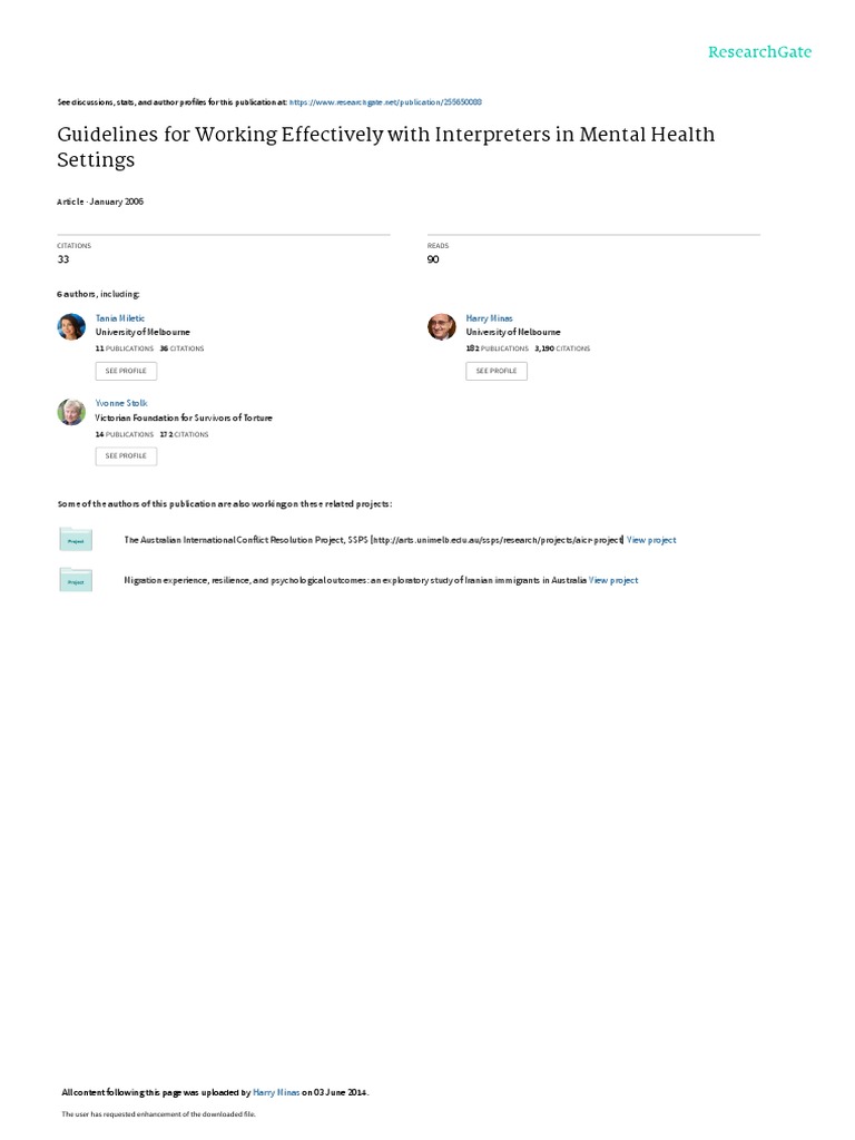 Guidelines For Working Effectively With Interpreters in Mental Health ...