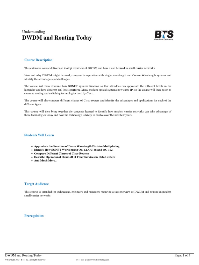 BTS Training DWDM and Routing Today | PDF | Wavelength Division ...