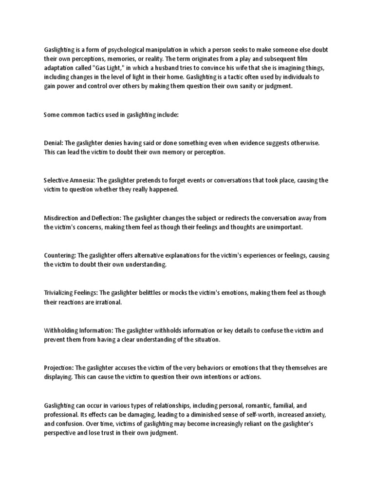 Understanding Gaslighting Tactics | PDF | Self-Improvement