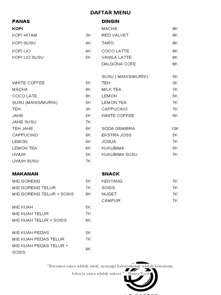 Daftar Menu Le | PDF