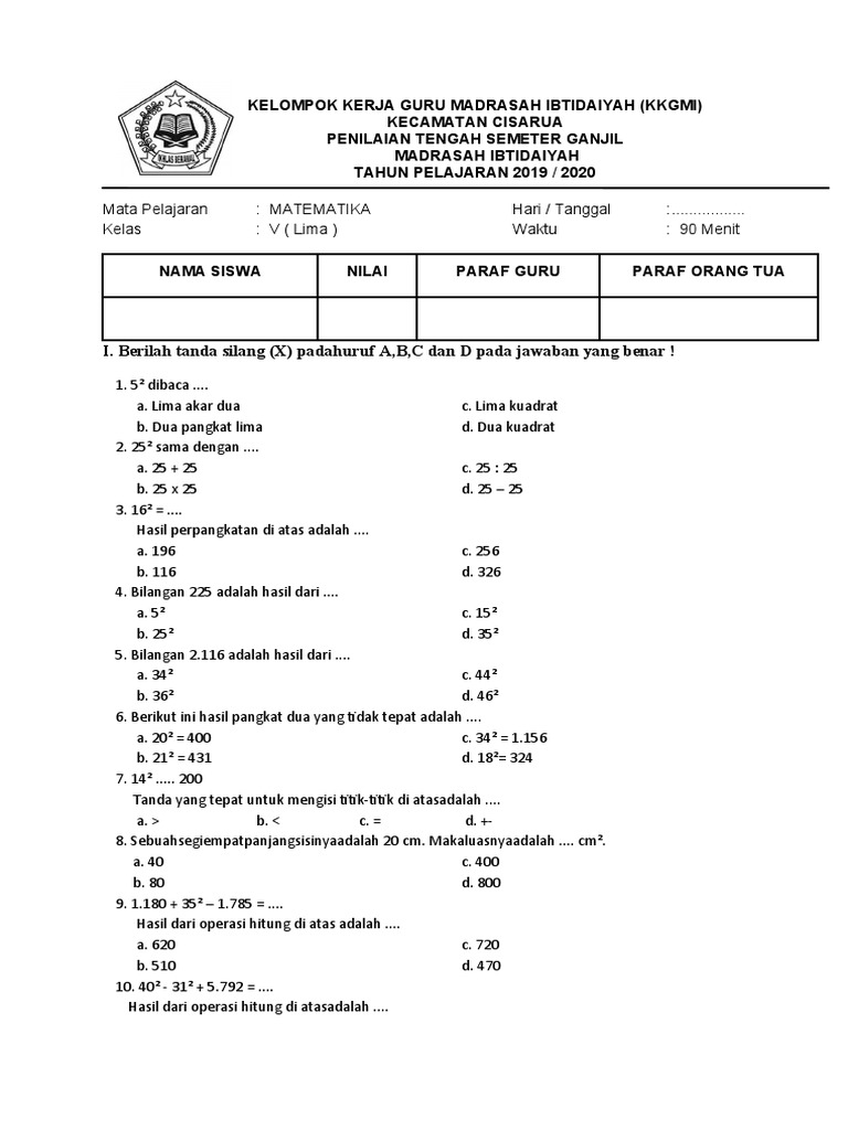 Soal MTK PTS | PDF