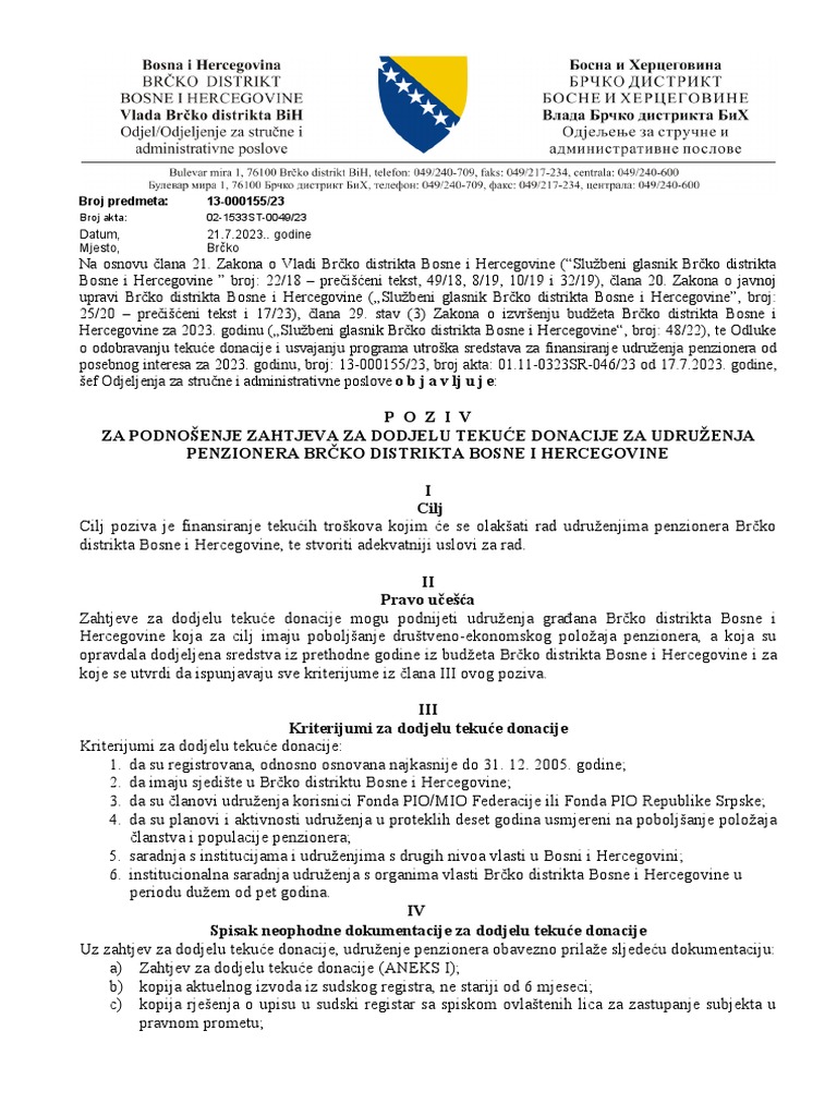 Tekst Javnog Poziva - Bos | PDF