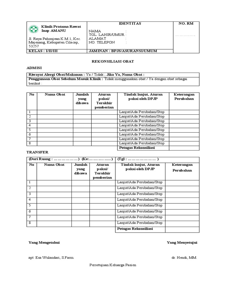 Form Rekonsiliasi Obat | PDF