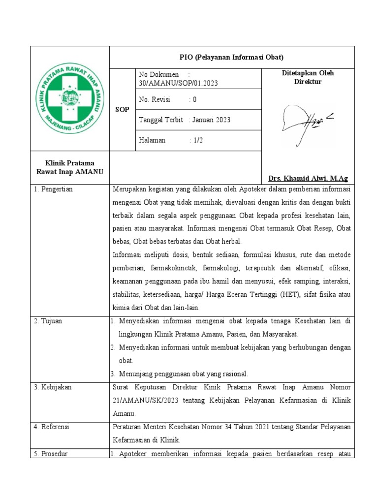 SOP Pelayanan Informasi Obat AMANU | PDF | Pengembangan Diri